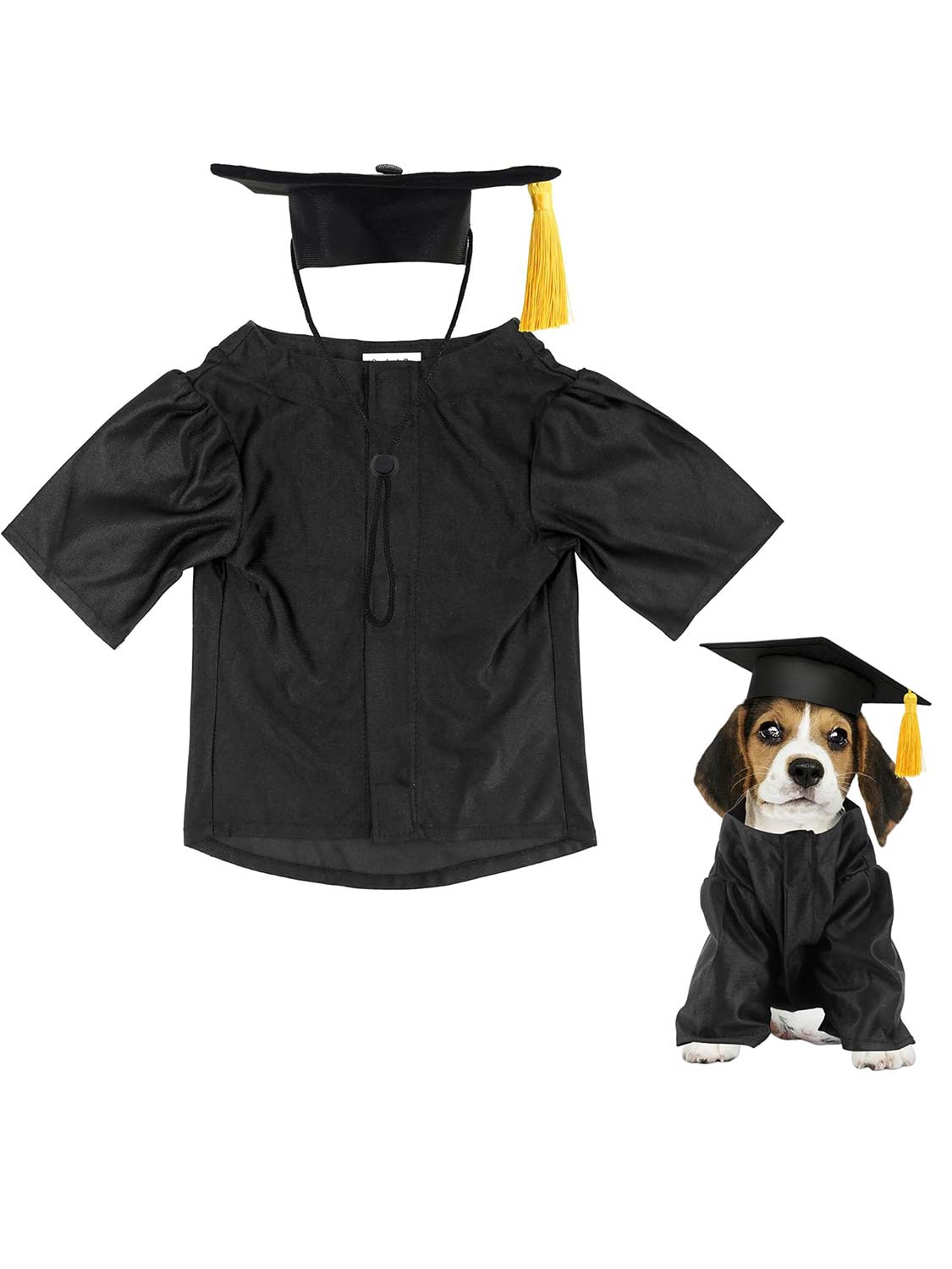 Pet Graduation Black Cap and Gown Costume Set with Gold Tassel - Vario