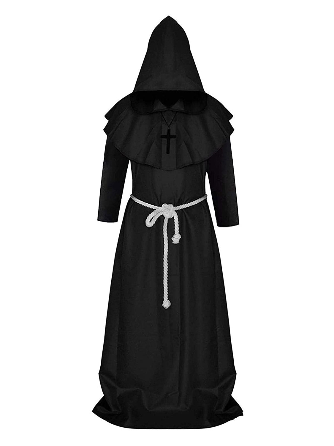 Unisex Medieval Gothic Hooded Monk Robes for Halloween Wizard Cosplay